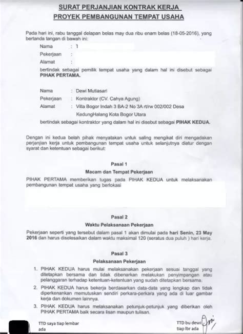 Contoh Kontrak Kerja Dengan Mandor Contoh Surat Kontr Vrogue Co