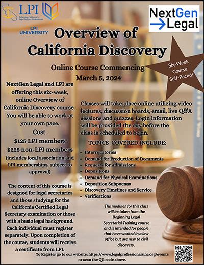 Overview Of California Discovery Online Class Commencing March 5 2024