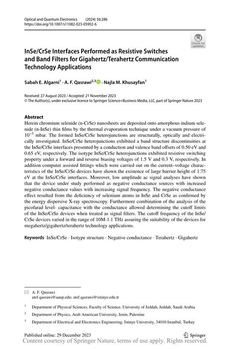 Insecrse Interfaces Performed As Resistive Switches And Band Filters