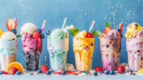 Colorful Assorted Milkshakes With Fresh Fruits And Sweets Premium Ai