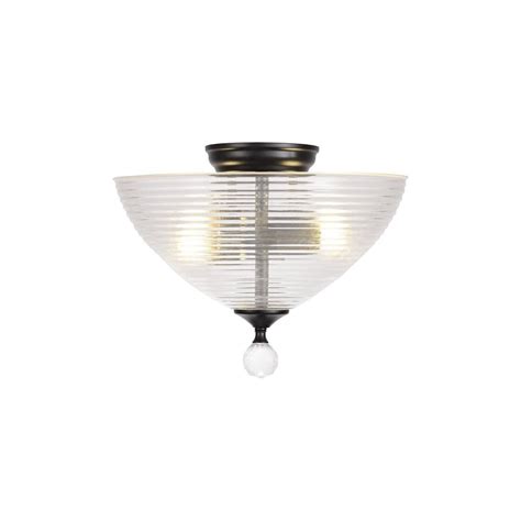 Winslet 2 Light Semi Flush Ceiling Matt Black And Prismatic Glass Shade