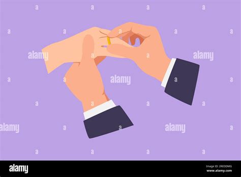 Cartoon Flat Style Drawing Groom Putting Ring On Bride Finger During