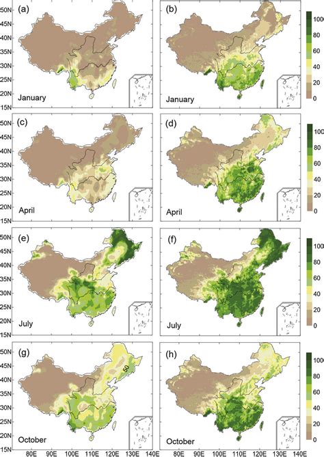 Gvf For Wrf Ctl Left Column And Wrf Modis Right Column In 2009