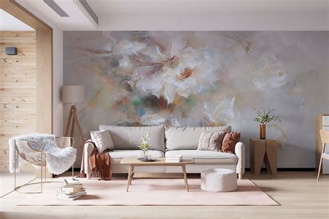 Елегантен тапет с акварелни бели цветя идеален за спалня хол кухня и офис Фото Тапети