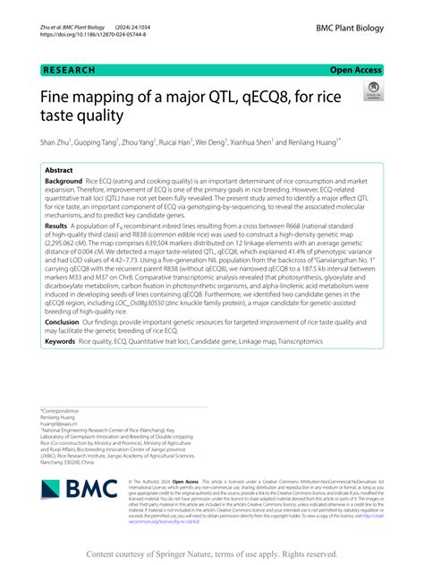 Pdf Fine Mapping Of A Major Qtl Qecq8 For Rice Taste Quality