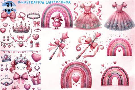 Watercolor Pink Princess Clipart Little Princess Clipart Etsy