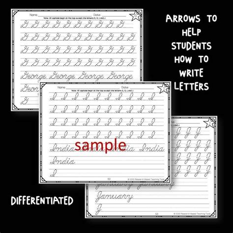 Cursive Writing Practice Worksheet Printable Workbook Script Etsy