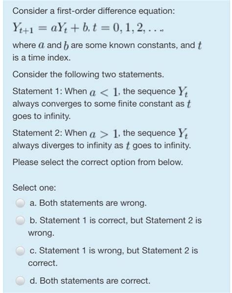 Solved Consider A First Order Difference Equation Yt1 Ay