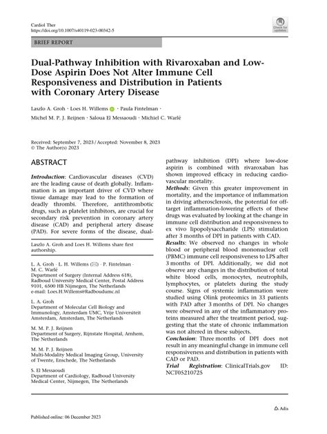 Pdf Dual Pathway Inhibition With Rivaroxaban And Low Dose Aspirin