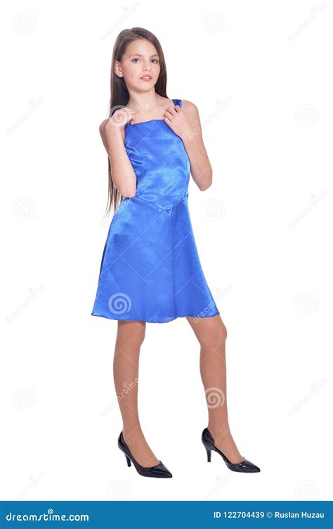 Beautiful Girl In Blue Dress Posing Stock Image Image Of Smile