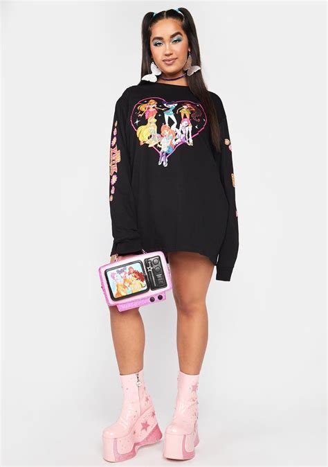 Plus Size Dolls Kill X Winx Club Long Sleeve Graphic Tee Black