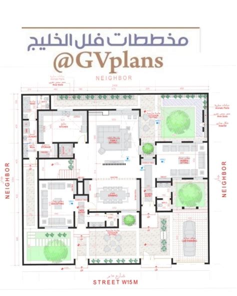‏مخطط دور ارضي ل فله سكنيه اطوال الارض 22م في 24م من تصميم المهندس عادل باكرمان‎archadeel