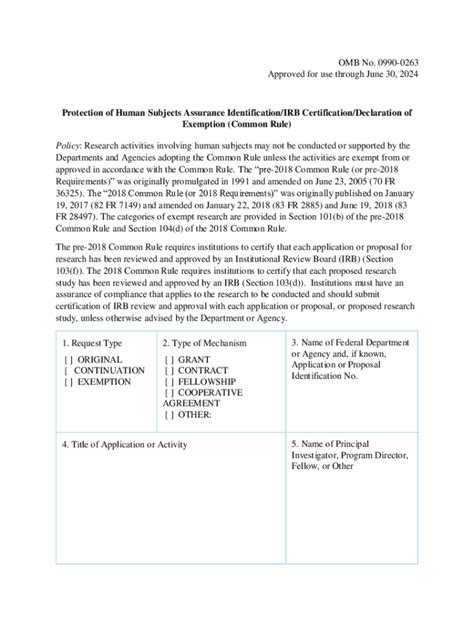 Protection Of Human Subjects Assurance Identification Irb Certification Declaration Of Fill Out