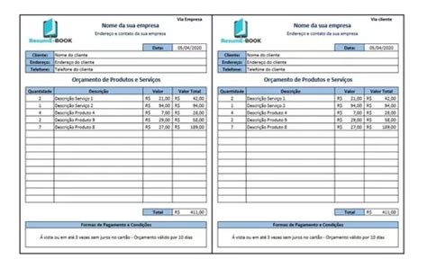 Planilha De Orçamento De Produtos E Serviços Em Excel Libre Mebuscar