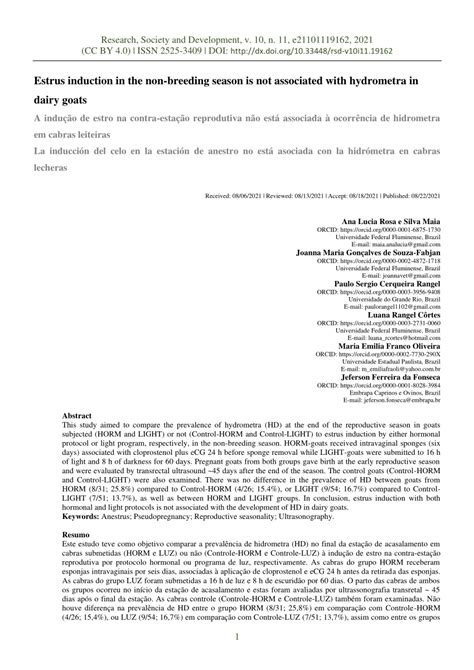 Pdf Estrus Induction In The Non Breeding Season Is Not Associated With Hydrometra In Dairy Goats