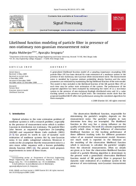 Pdf Likelihood Function Modeling Of Particle Filter In Presence Of