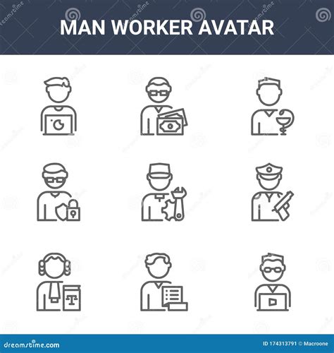 9 Man Worker Avatar Icons Pack Trendy Man Worker Avatar Icons On White Background Stock Vector