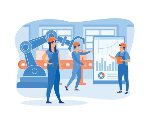 Production Line With Workers Automation And User Interface Concept Stock Illustration