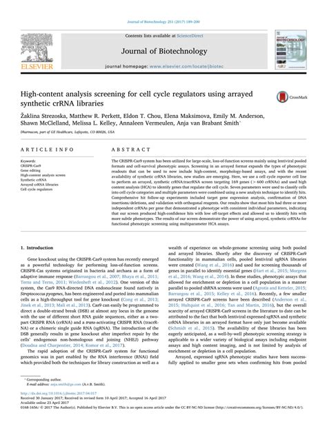pdf high content analysis screening for cell cycle regulators using