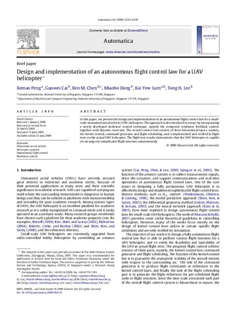 Pdf Design And Implementation Of An Autonomous Flight Control Law For A Uav Helicopter