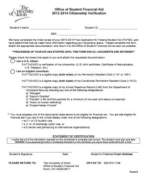 Fillable Online Uakron Citizenship Verification Form University Of