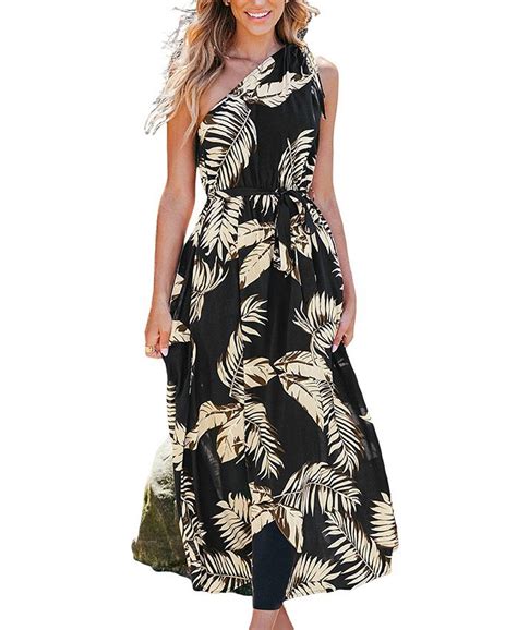 Cupshe Womens Tropical Leaf Print Ruched One Shoulder Beach Dress Macys