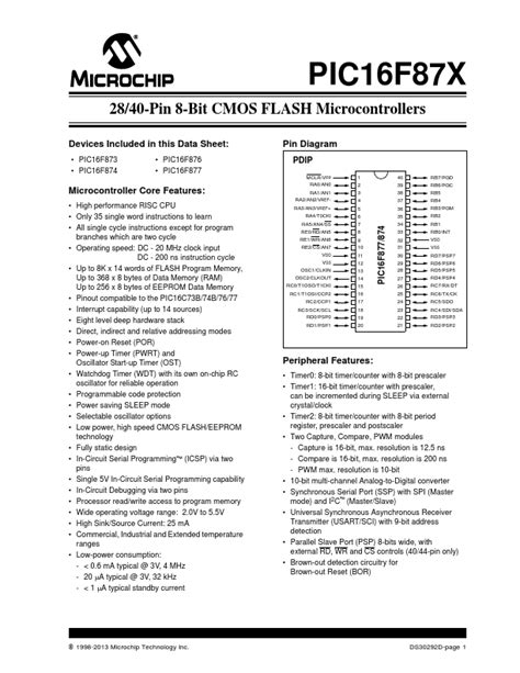 16F873 Datasheet Microchip Technology