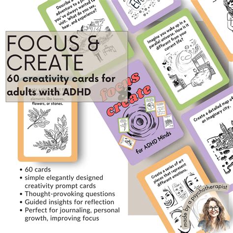 Printable Adult Adhd Creativity Card Set 60 Cards Pdf Drawing Prompts