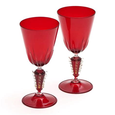 Set Of 12 Hand Blown Venetian Ruby Water Goblets At 1stdibs