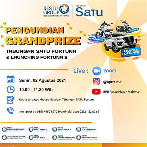 Saksikan Pengundian Grandprize Tabungan Satu Fortuna BPR Restu Group