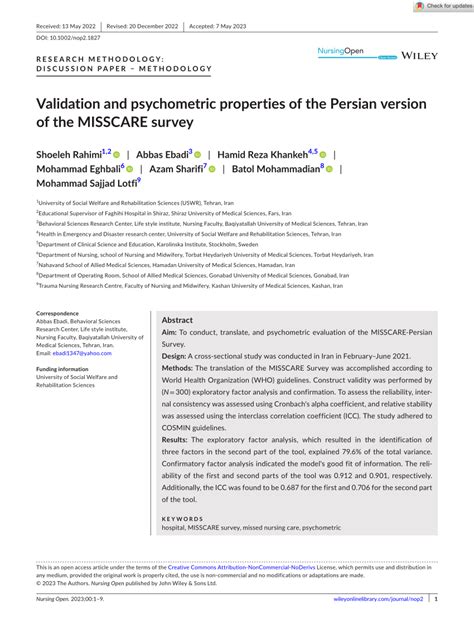 Pdf Validation And Psychometric Properties Of The Persian Version Of