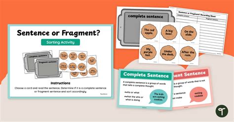 Complete Sentence Vs Fragment Sentence Sort Teach Starter