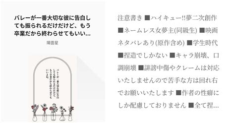 Hq夢 黒尾鉄朗 バレーが一番大切な彼に告白しても振られるだけだけど、もう卒業だから終わらせてもいい Pixiv