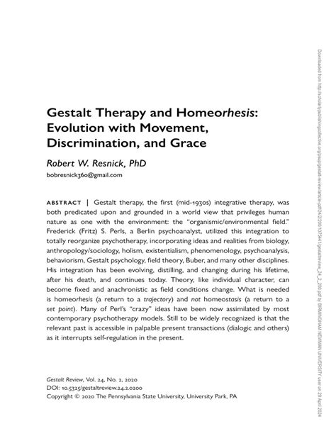 Gestalt Therapy And Homeorhesis Evolution With Movement
