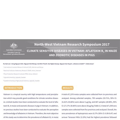 Climate Sensitive Diseases In Vietnam Aflatoxin B1 In Maize And