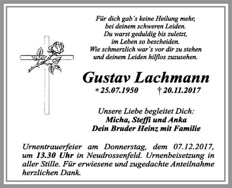 Traueranzeigen Von Gustav Lachmann Nordbayerischer Kurier