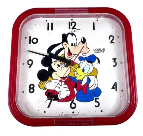 Mickey Mouse Wall Clock Donald Duck Goofy Disney Red Lorus Quartz 1984