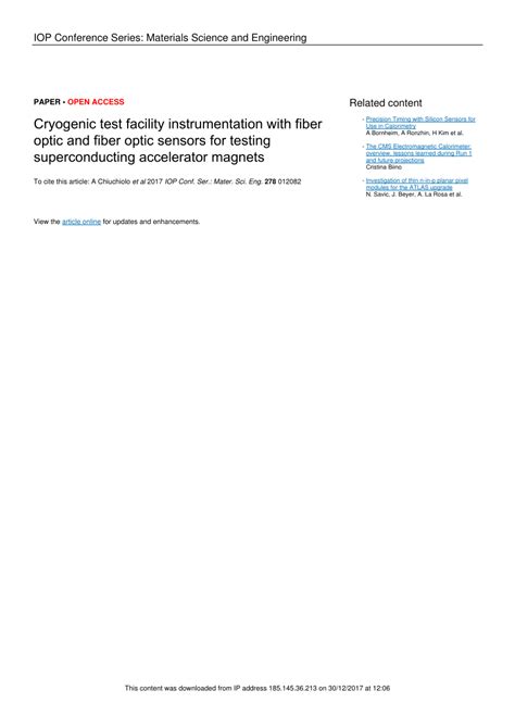 Pdf Cryogenic Test Facility Instrumentation With Fiber Optic And