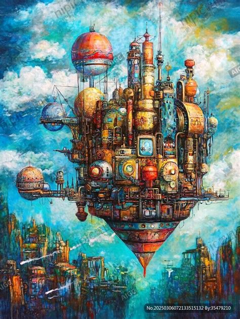 Ai创作图城市 天空 建筑 云 幻想 蒸汽朋克 飞行 城市景观 梦境 想象 艺术 绘画 科幻 奇异 昵图网