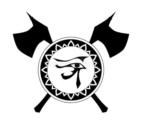 Eye Of Rha With Axes Black And White Fantasy Isolated Stock