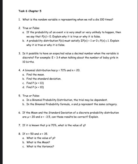 Solved Task 6 Chapter 5 1 What Is The Random Variable X