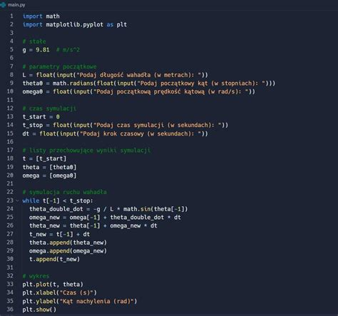 Python Biblioteka Matplotlib Napisz Program W Pythonie Który Symuluje Ruch Prostego Wahadła