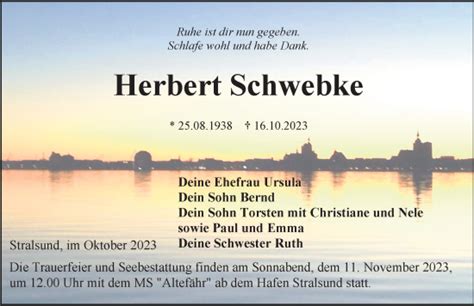 Traueranzeigen Von Herbert Schwebke Trauer Anzeigen De