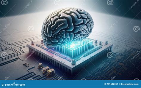Human Cyborg Brain Implanted On Computer Electronics For Ai Performance Generative Ai Stock