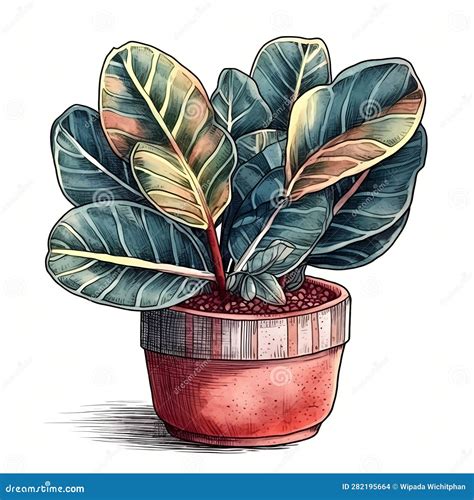 Green Vintage Tropical Vintage Tree In Clay Pot Isolated Stock