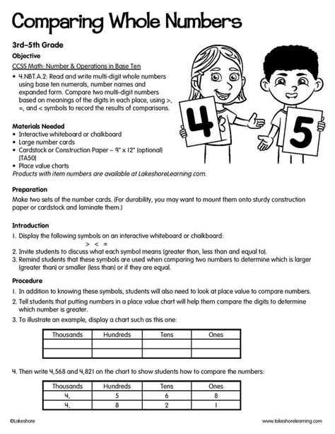Comparing Whole Numbers Worksheets