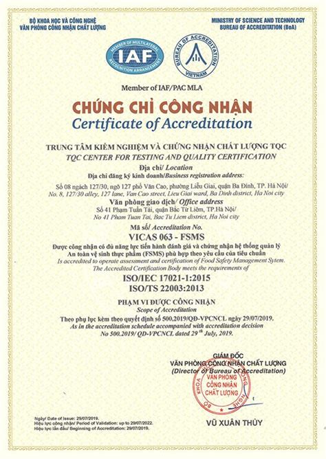 TQC trực tiếp cấp Chứng chỉ Chứng nhận HACCP có Giá trị Quốc tế Được Tổng cục TCĐLCL Bộ KH CN