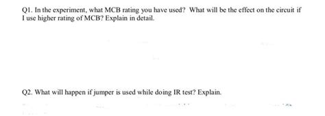Solved Q In The Experiment What MCB Rating You Have Used Chegg Com