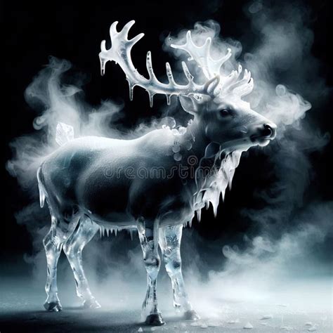 Reindeer Symbol Of Christmas Frozen And Cold Covered With Ice Stock