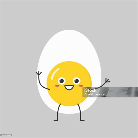 계란 인사말 귀여운 캐릭터 만화 노른자 미소 얼굴 카와이 기쁨 행복 감정 아이콘 벡터 일러스트레이션 0명에 대한 스톡 벡터 아트